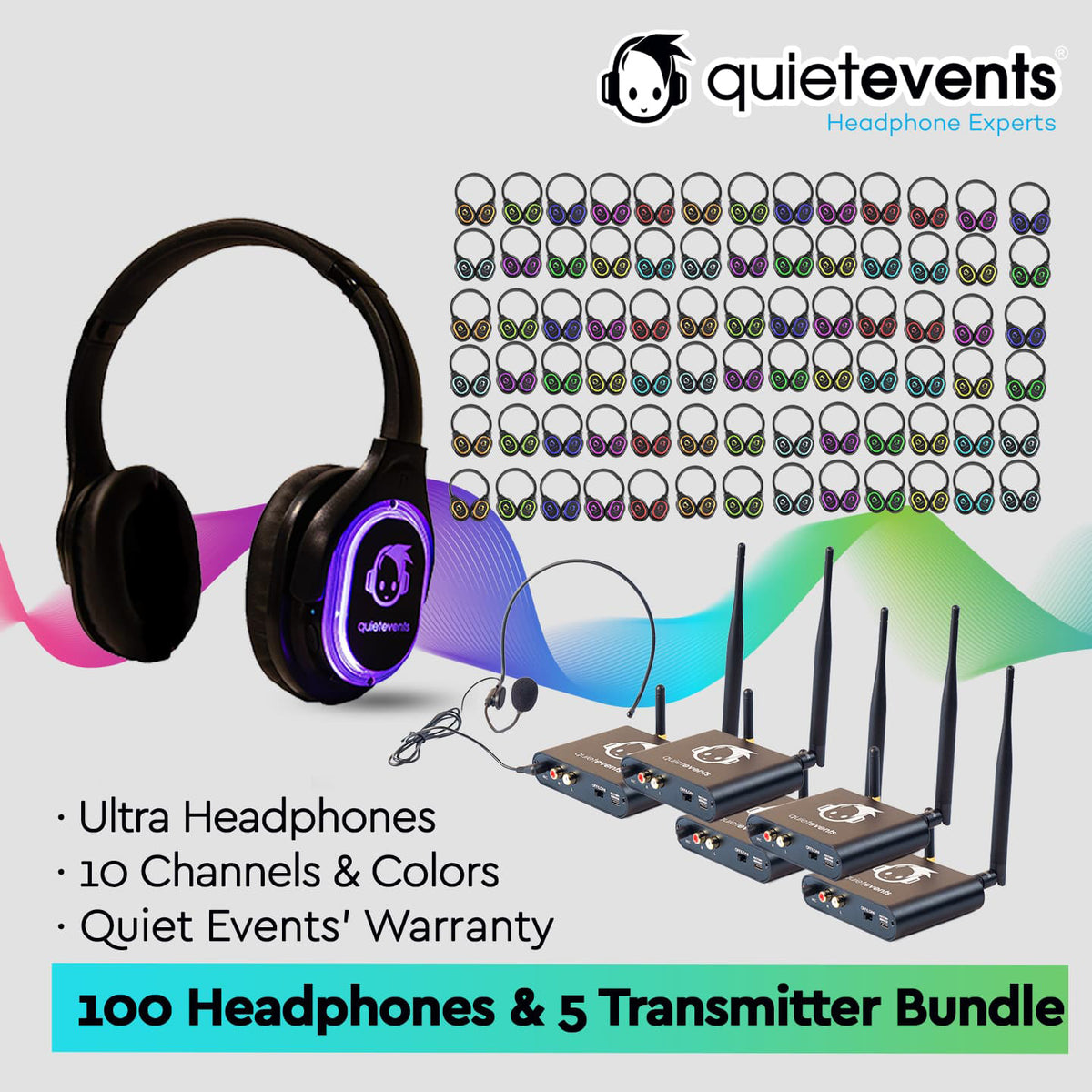 Conference & Meetings Bundle - 100 Headphones + 5 Transmitters Silent ...